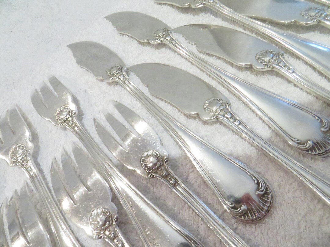 12 Cutlery Fish Silver Metal Style Louis XV Goldsmith French Boulenger ...