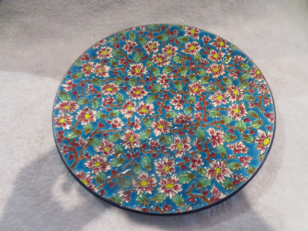 Large Round Dish in Longwy Enamel Floral Decor Mid 20th C French ...