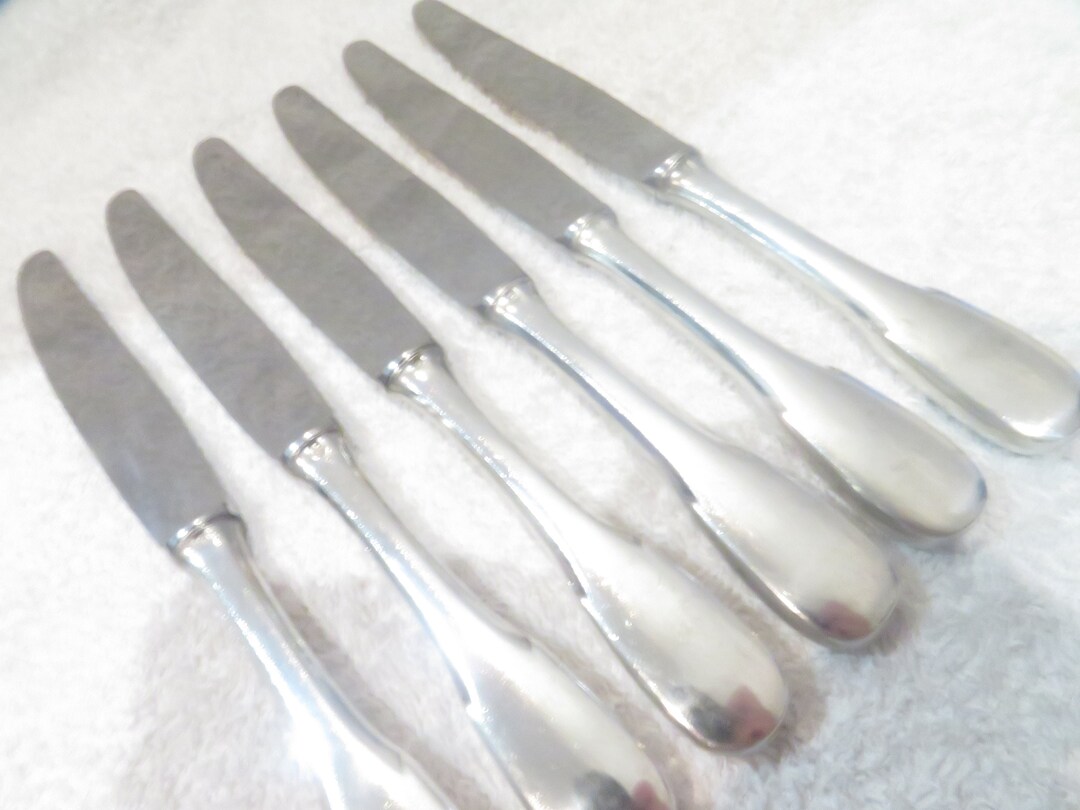 6 Dessert Knives Silver Metal Handle Ercuis Goldsmith French Uni-plat ...