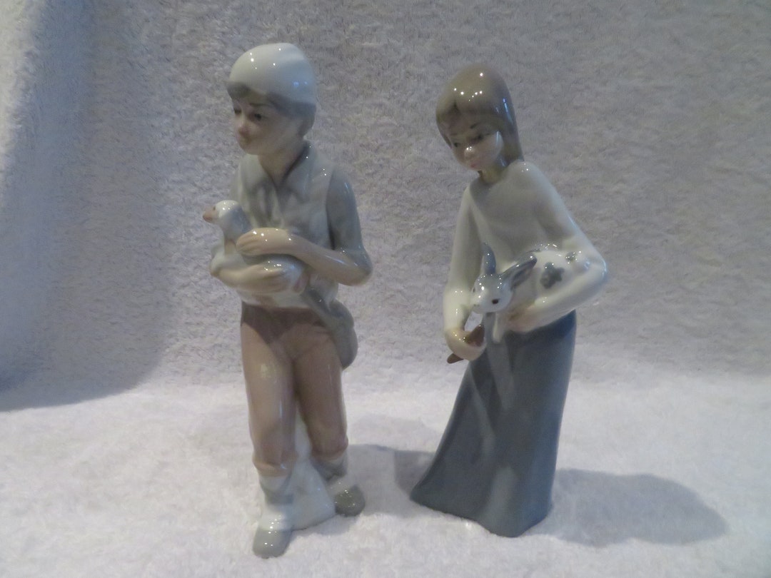 2 Spanish Porcelain Figurines Casades Young Girl With Rabbit, Shepherd ...