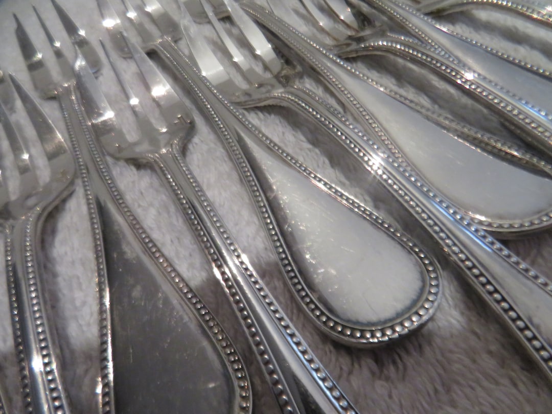 12 Silver Metal Cake Forks Goldsmith Christofle Pearl Model Vintage ...