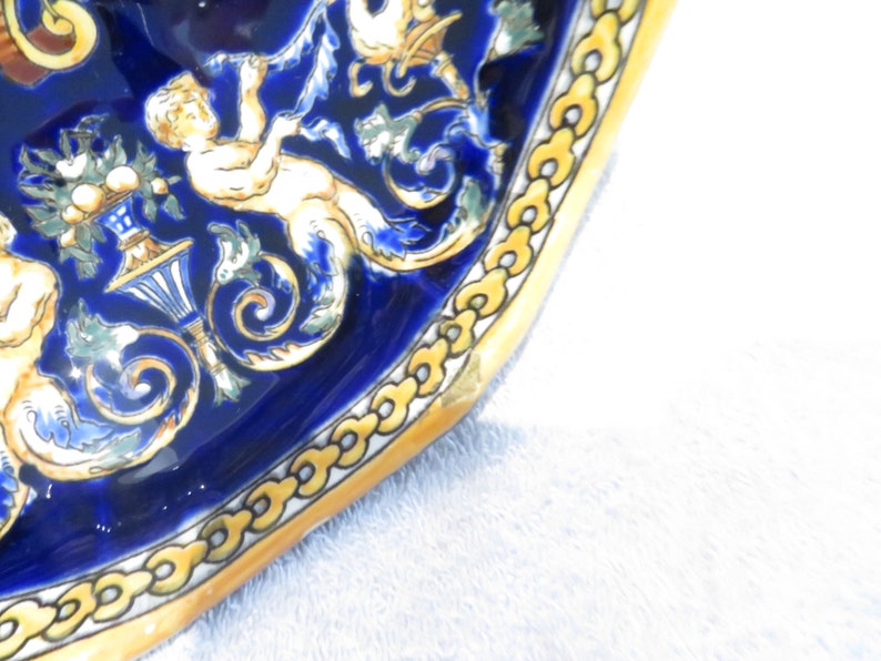 Melonnière Fruit Bowl Faience of Gien Decoration Renaissance on Blue ...