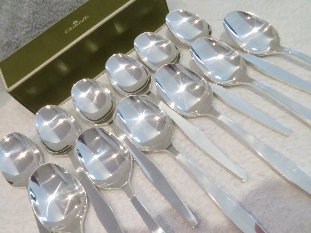 12 Silver Metal Soup Spoons Modernist Style Goldsmith Christofle Model ...