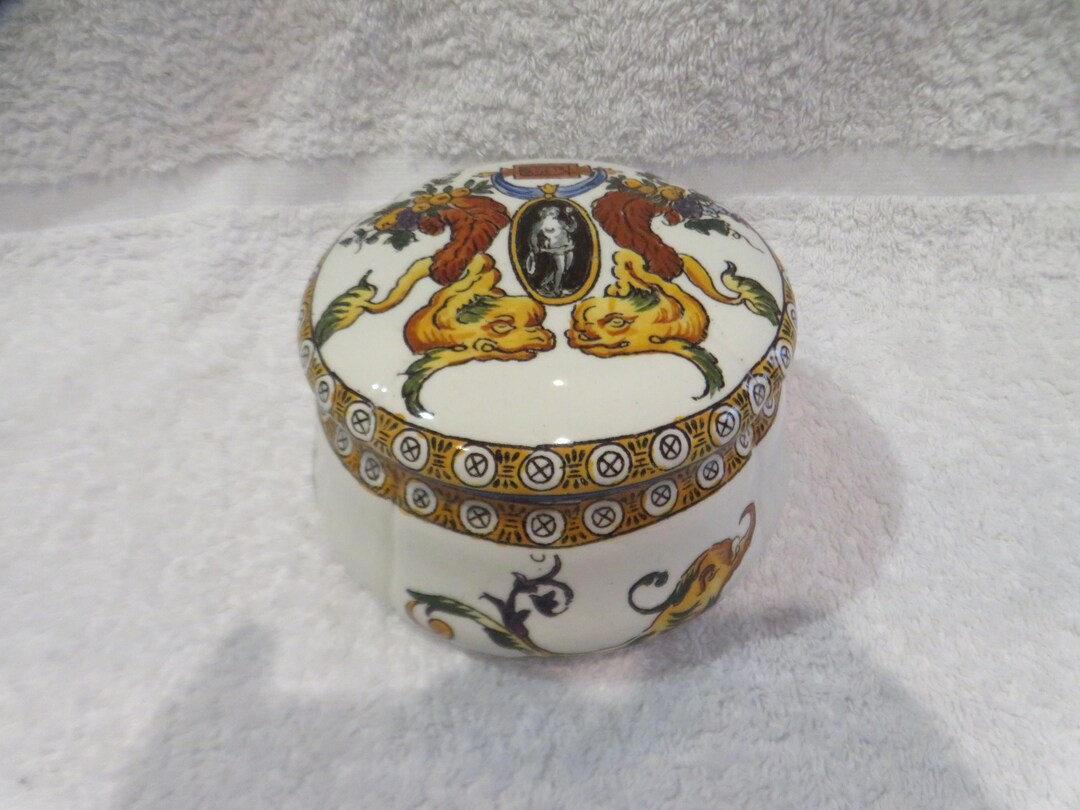 Gien Faience Candy Box Stamp 1876 Renaissance Decor White Background ...