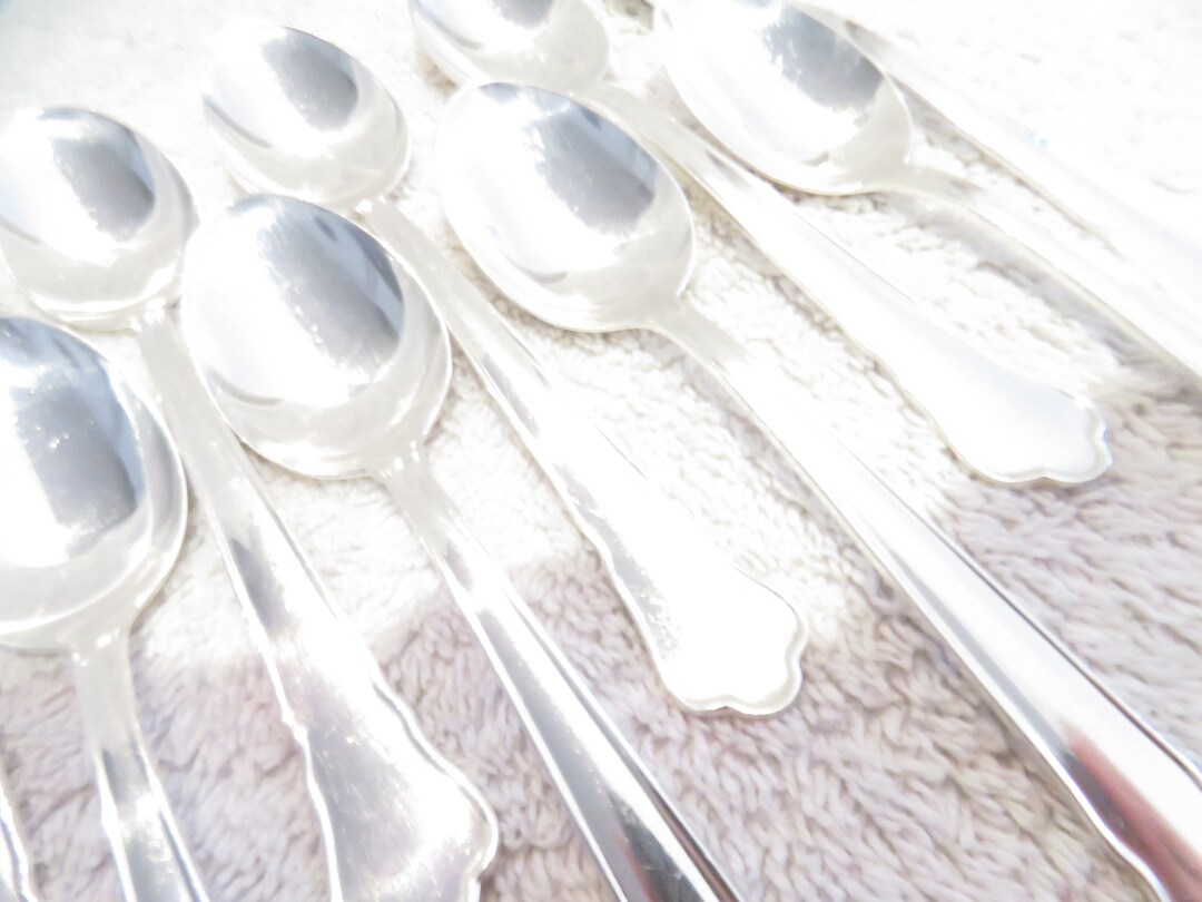 12 Silver Coffee Spoons 830 Suede Model Contours Goldsmith Gab Mid 20th ...