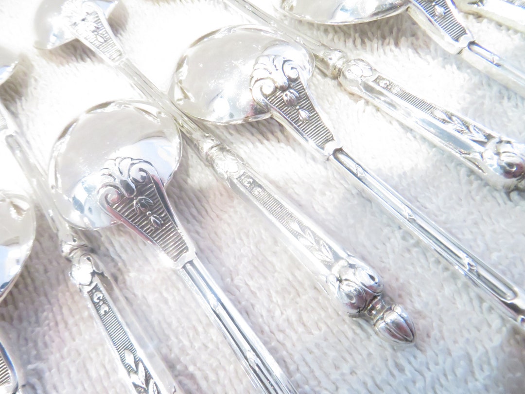 12 Silver Metal Coffee Spoons Russian Model Goldsmith Saint Medard ...