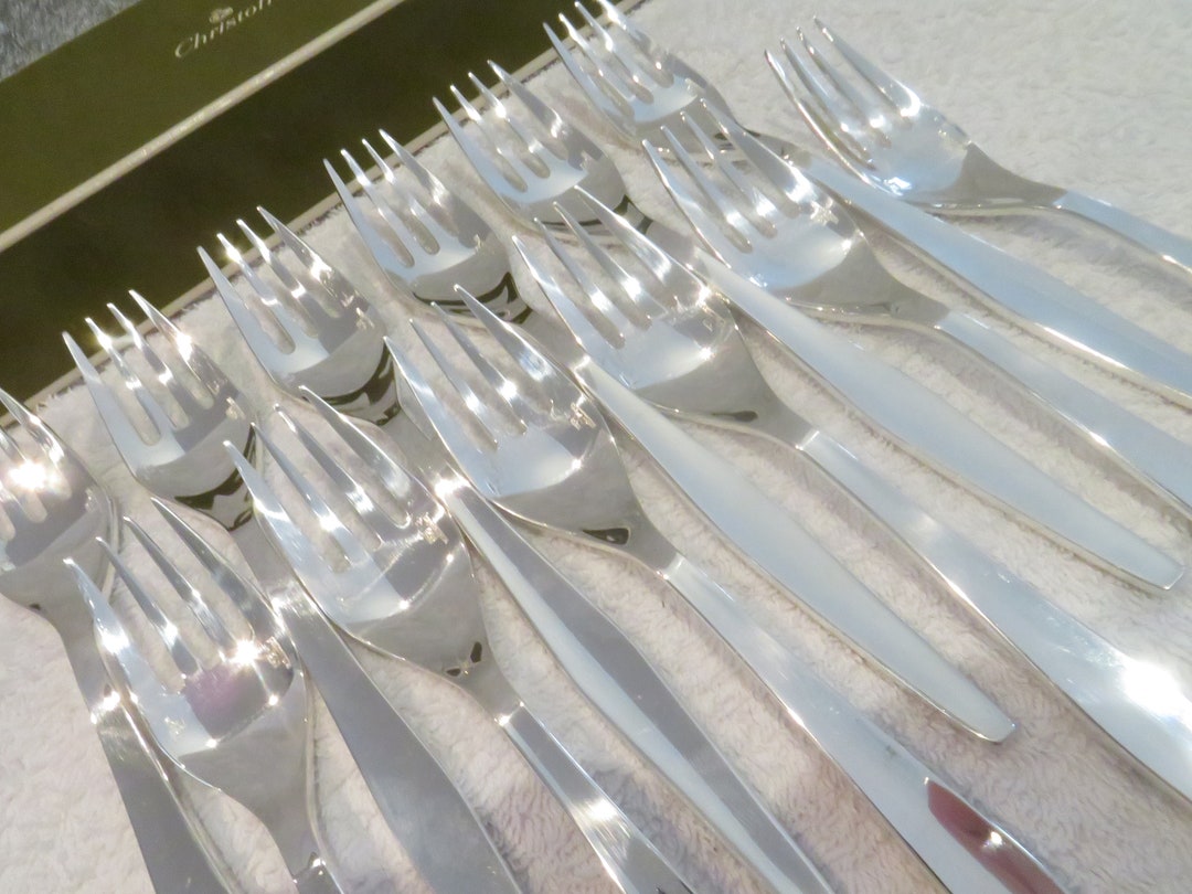 12 Silver Metal Table Forks Modernist Style Goldsmith Christofle Model ...