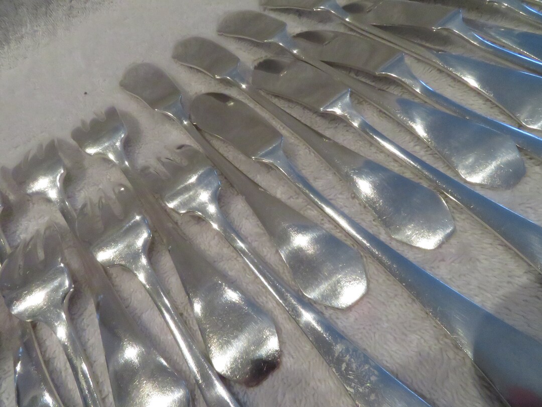 12 Silver Metal Fish Cutlery St Art Deco Trapezoidal Spatula french ...