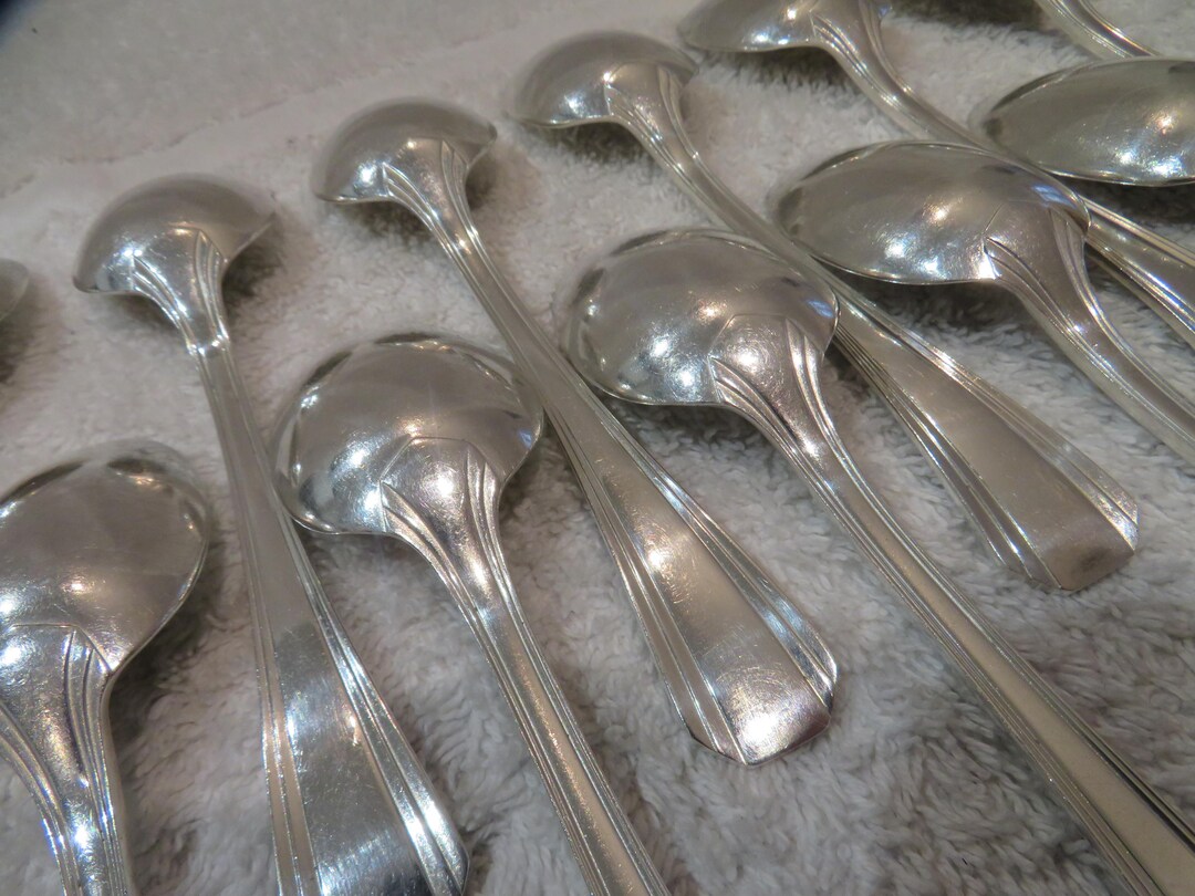12 Silver-plated Coffee Spoons Goldsmith Christofle Model Boreal L ...
