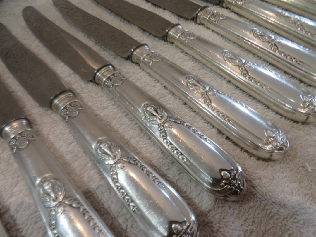 10 Table Knives Silver Metal Handle Goldsmith Ravinet & Cie Model ...