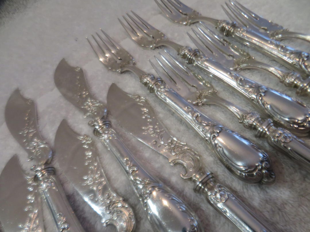 6-piece Silver Fish Cutlery Set, 1900 Austro-hungarian Rococo Style ...