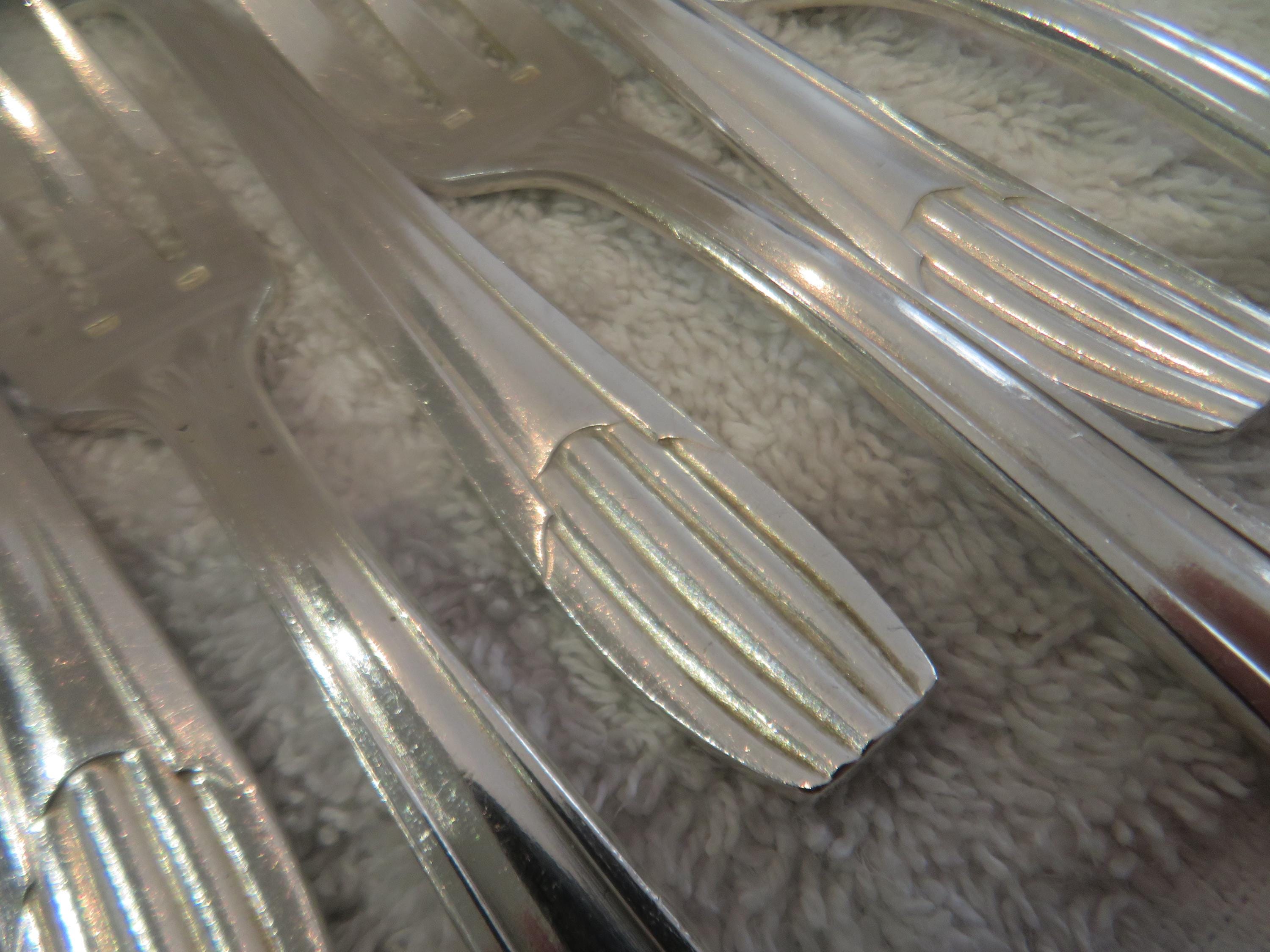12 Silver Plated Cake Forks Art Deco Style Goldsmith SFAM French Silver ...