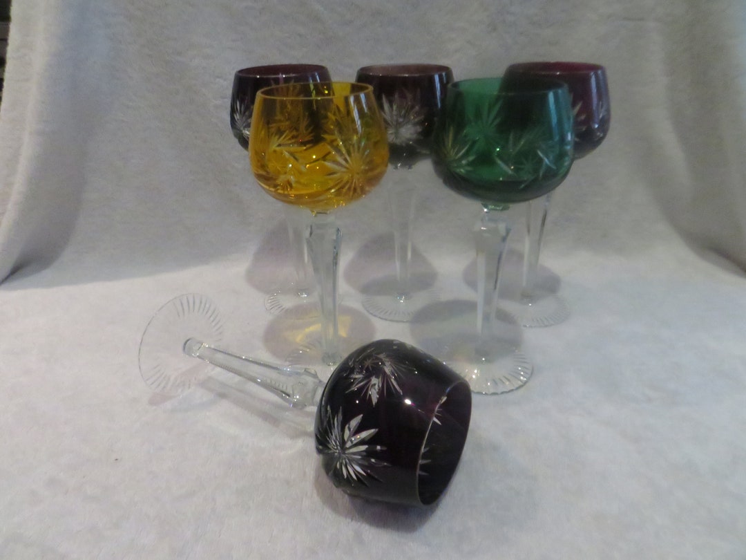 6 Water Glasses 20cl Crystal Overlay Bavaria or Boho 20th C Bavarian or ...