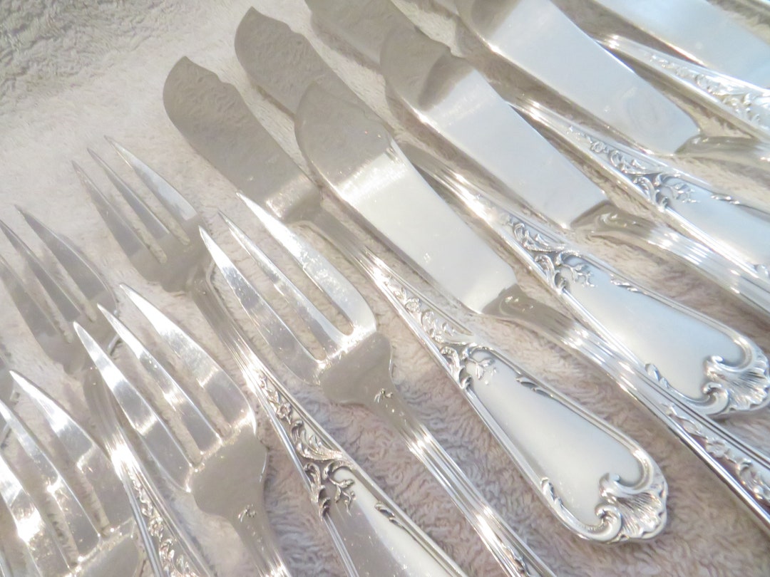 11 Silver Metal Fish Cutlery Rococo Style Goldsmith Ercuis Model Louis ...