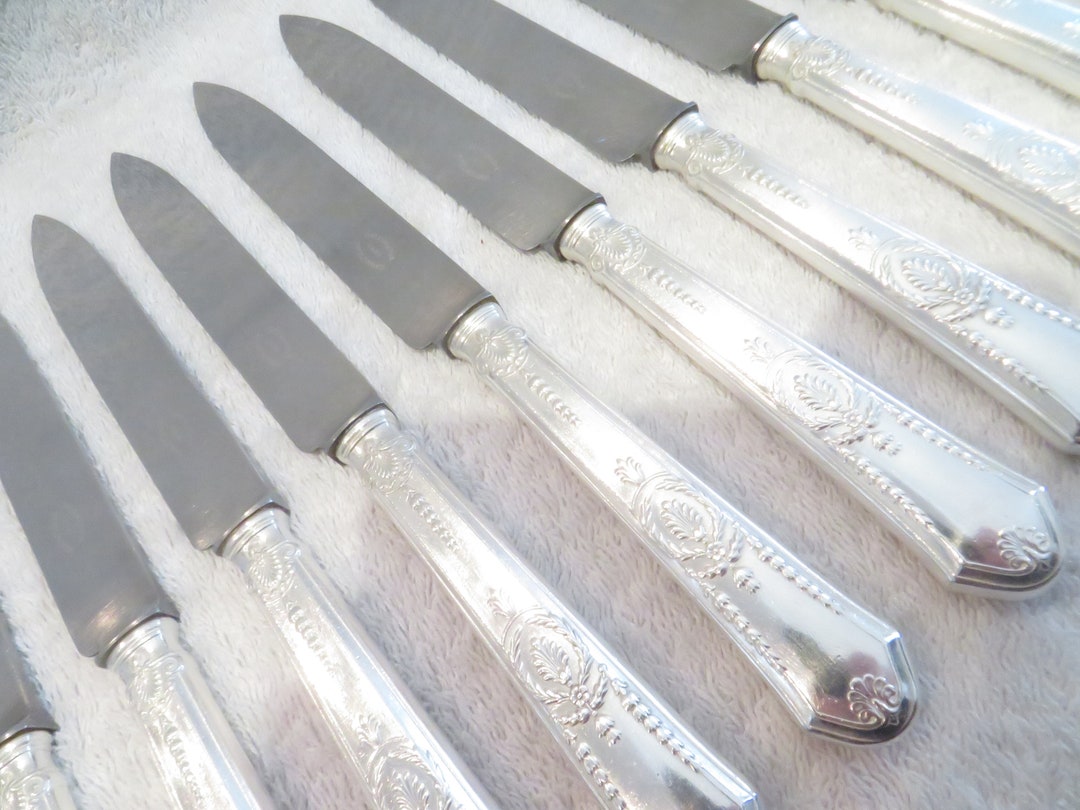 10 Table Knives Silver Metal Handle Empire Style Goldsmith Boulenger ...