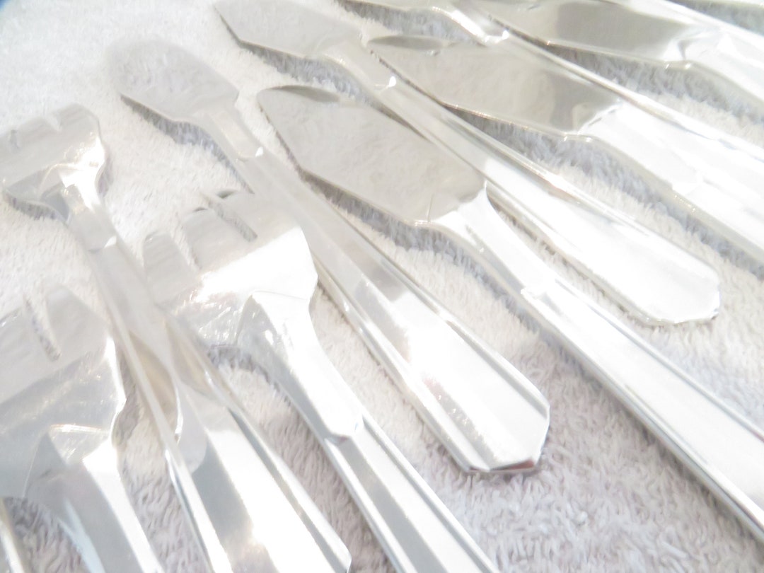 11 Silver Metal Fish Cutlery Art Deco Style Goldsmith French Argental ...