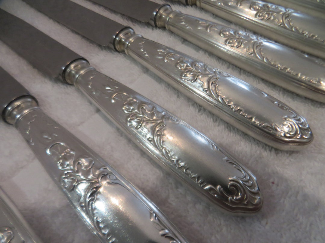 12 Table Knives Silver Metal Handle Art Nouveau Style Goldsmith Ercuis ...
