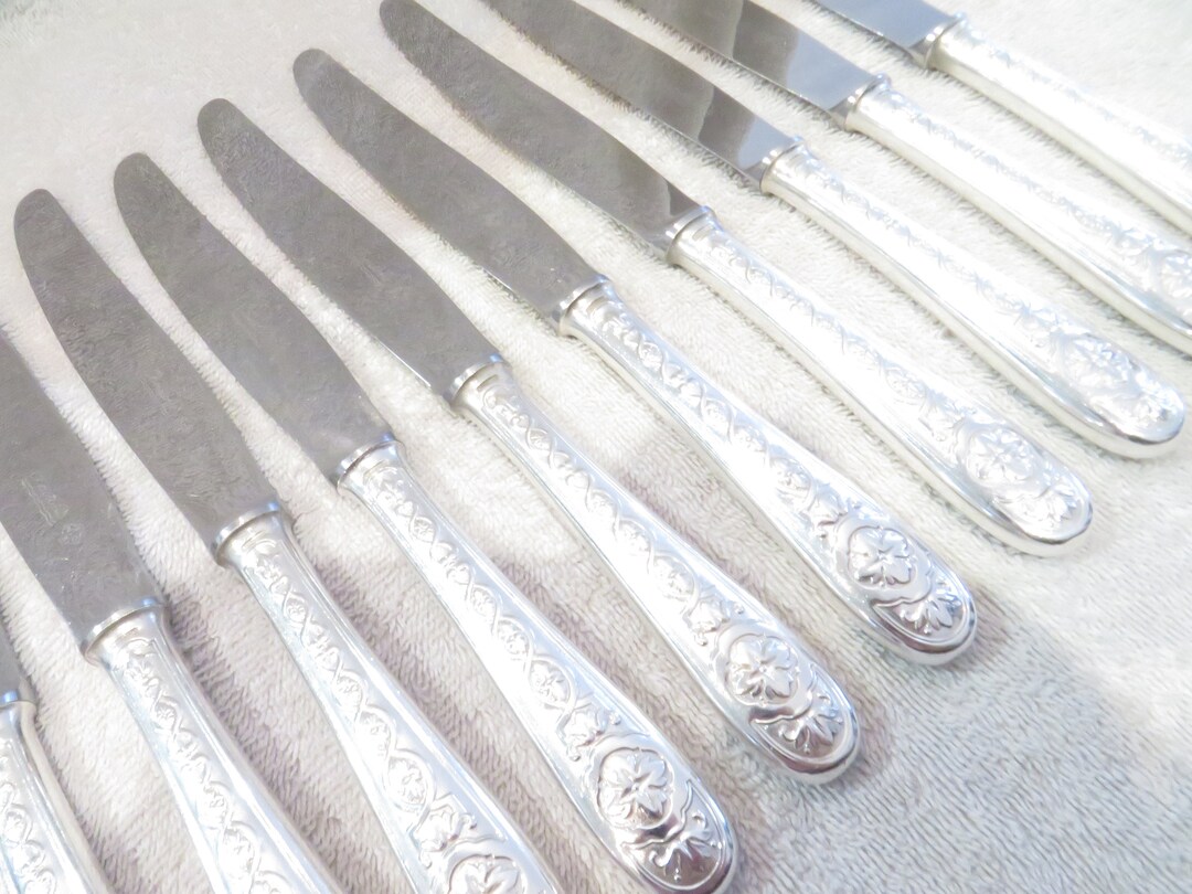 12 Table Knives Silver Metal Handle Goldsmith Christofle Model Villeroy ...