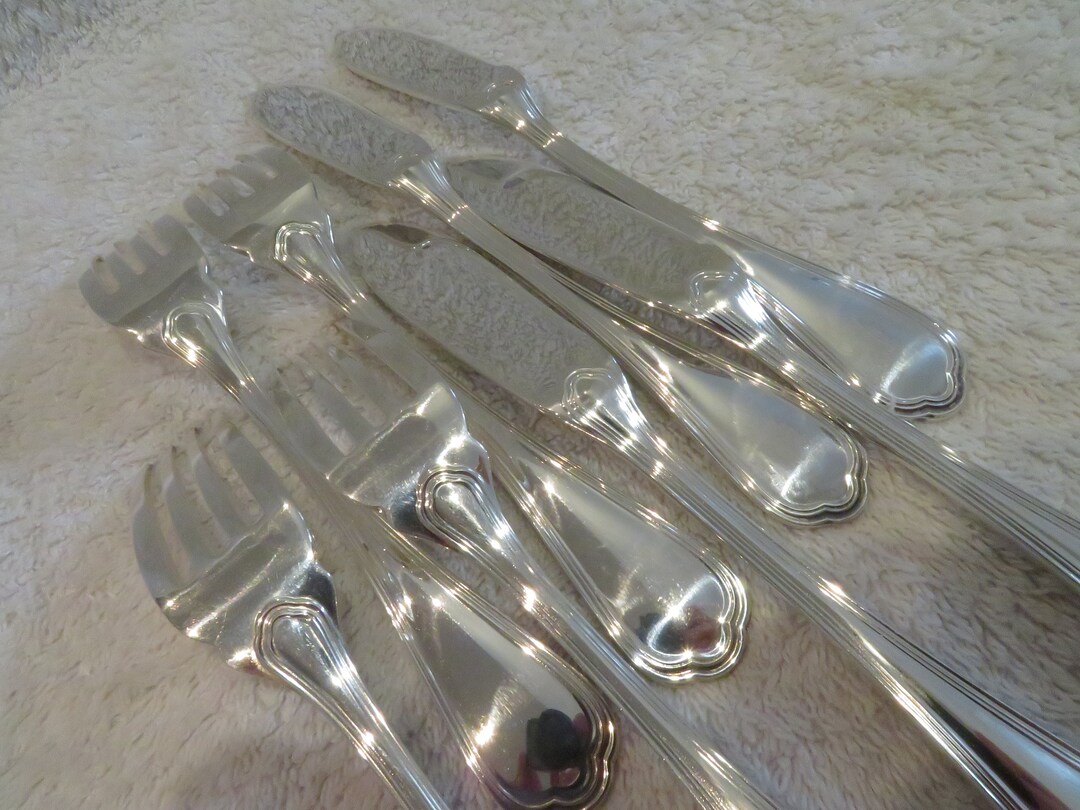 4 Fish Cutlery 8p Silver-plated Metal Goldsmith Outline Style ...
