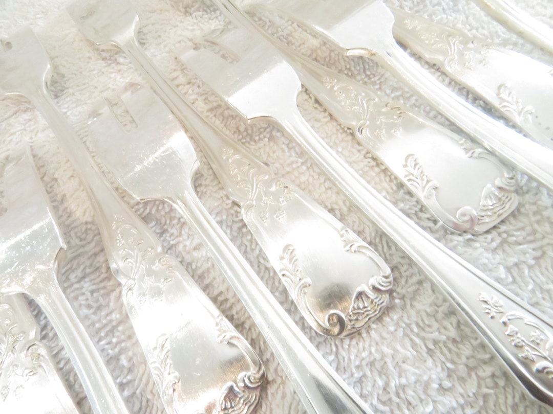 12 Shellfish or Snail Forks Silver Metal French Vintage Rococo Style ...