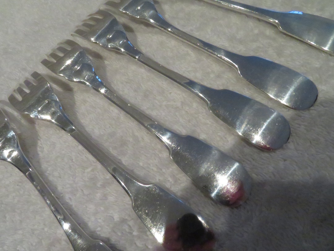 6 Uni-flat Silver Metal Fish Forks Goldsmith Christofle Mod Cluny ...