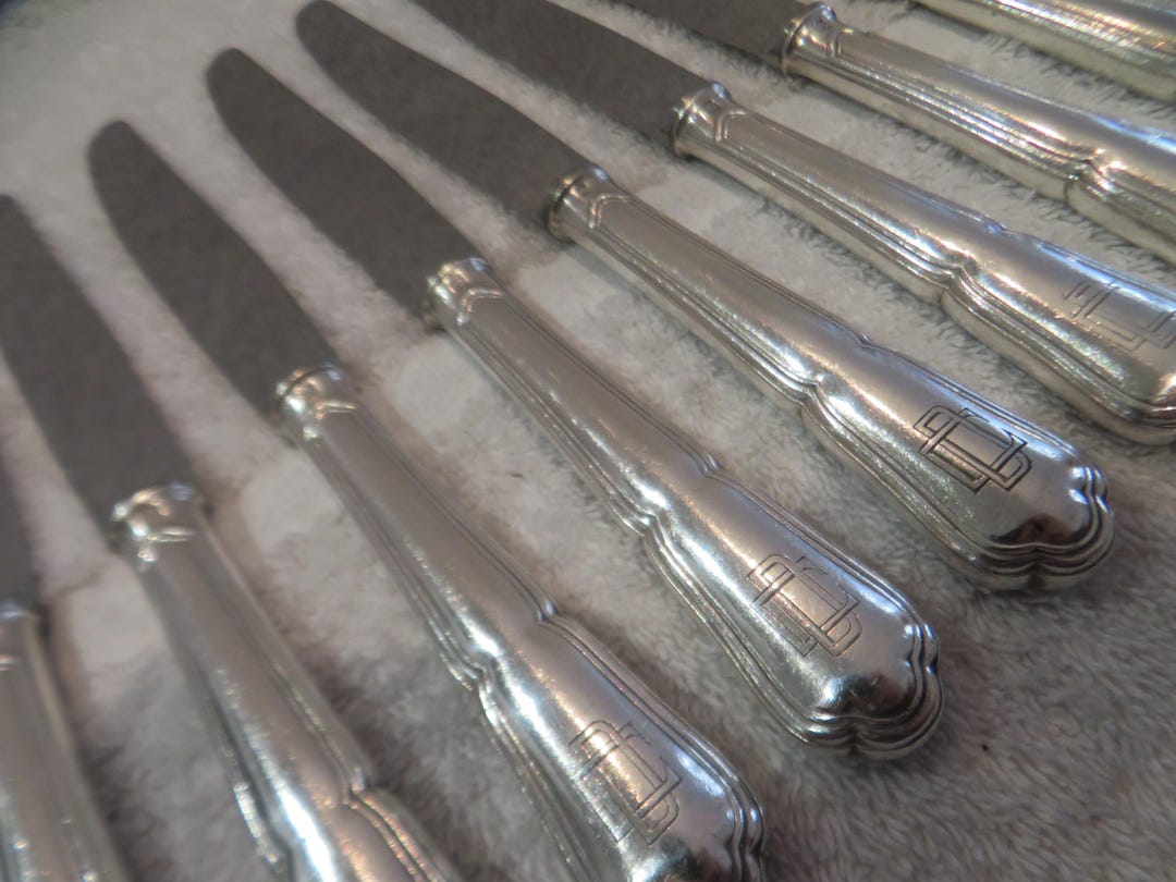 9 Dessert Knives Silver-plated Metal Handle Goldsmith Ercuis Model ...