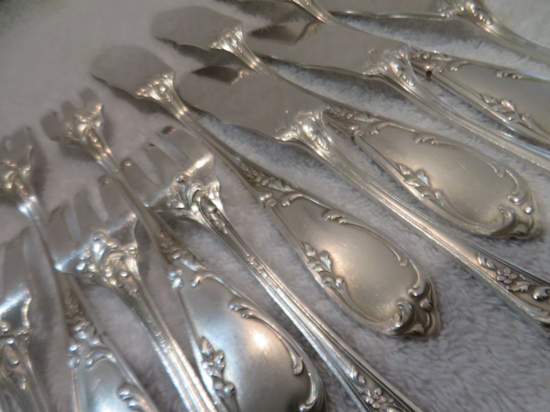 6 Silver Metal Fish Cutlery Rococo Style Model Beloved Silversmith SFAM ...