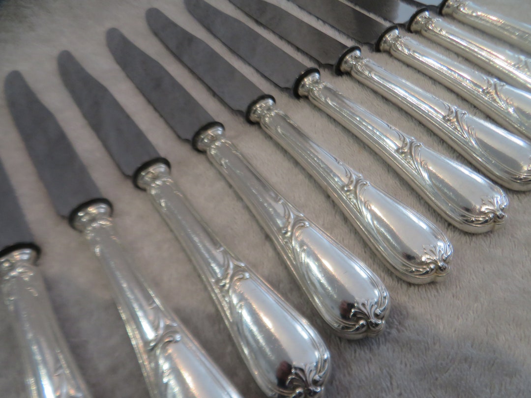 12 Silver Metal Table Knives Louis XV Style Goldsmith Alfenide Early ...