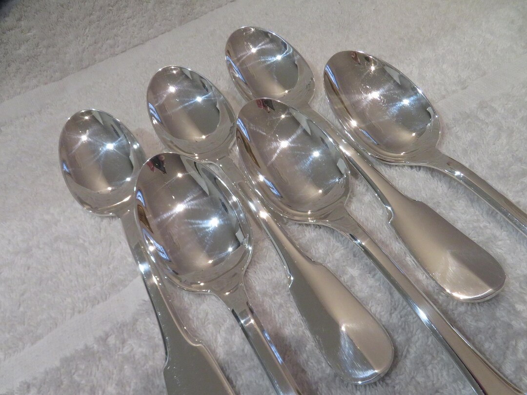 6 Silver Plated Soup Spoons Goldsmith Christofle Model Cluny Vintage ...