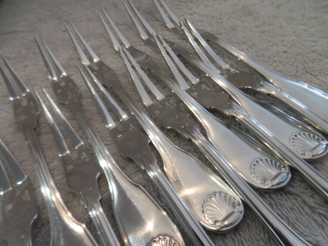 12 Silver Metal Snail Forks Shell Style Goldsmith Christofle Model ...