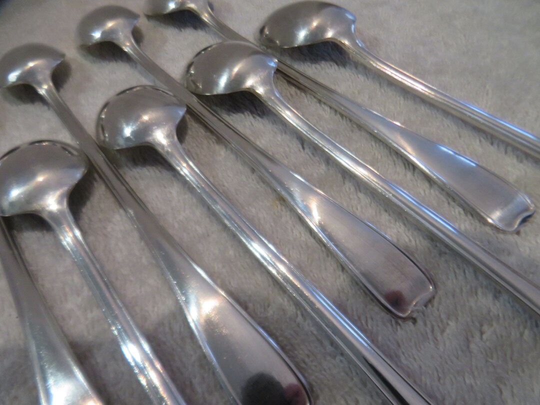 8 Silver Metal Mazagran Spoons Art Deco Style Goldsmith JG Vintage ...