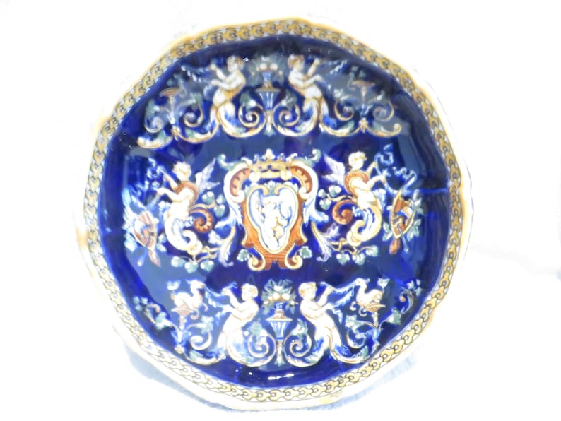 Melonnière Fruit Bowl Faience of Gien Decoration Renaissance on Blue ...