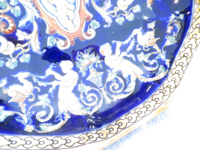Melonnière Fruit Bowl Faience of Gien Decoration Renaissance on Blue ...