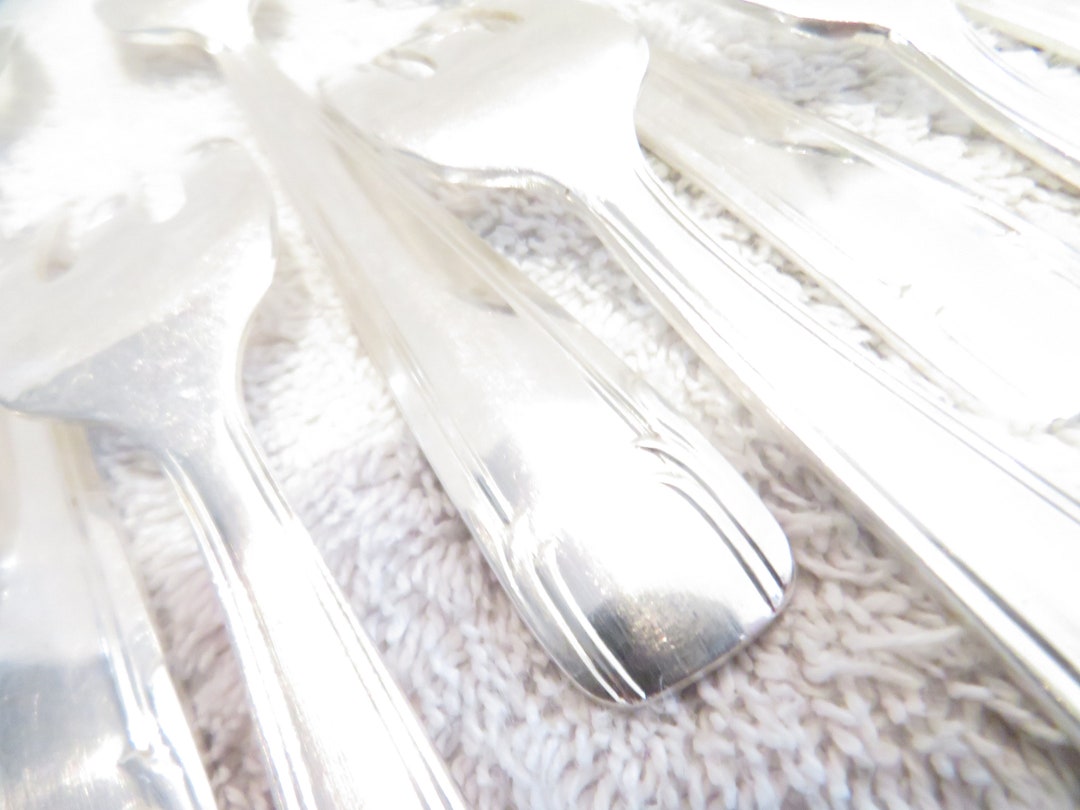 12 Silver Metal Cake Forks Art Deco Style Goldsmith JA French Silver ...