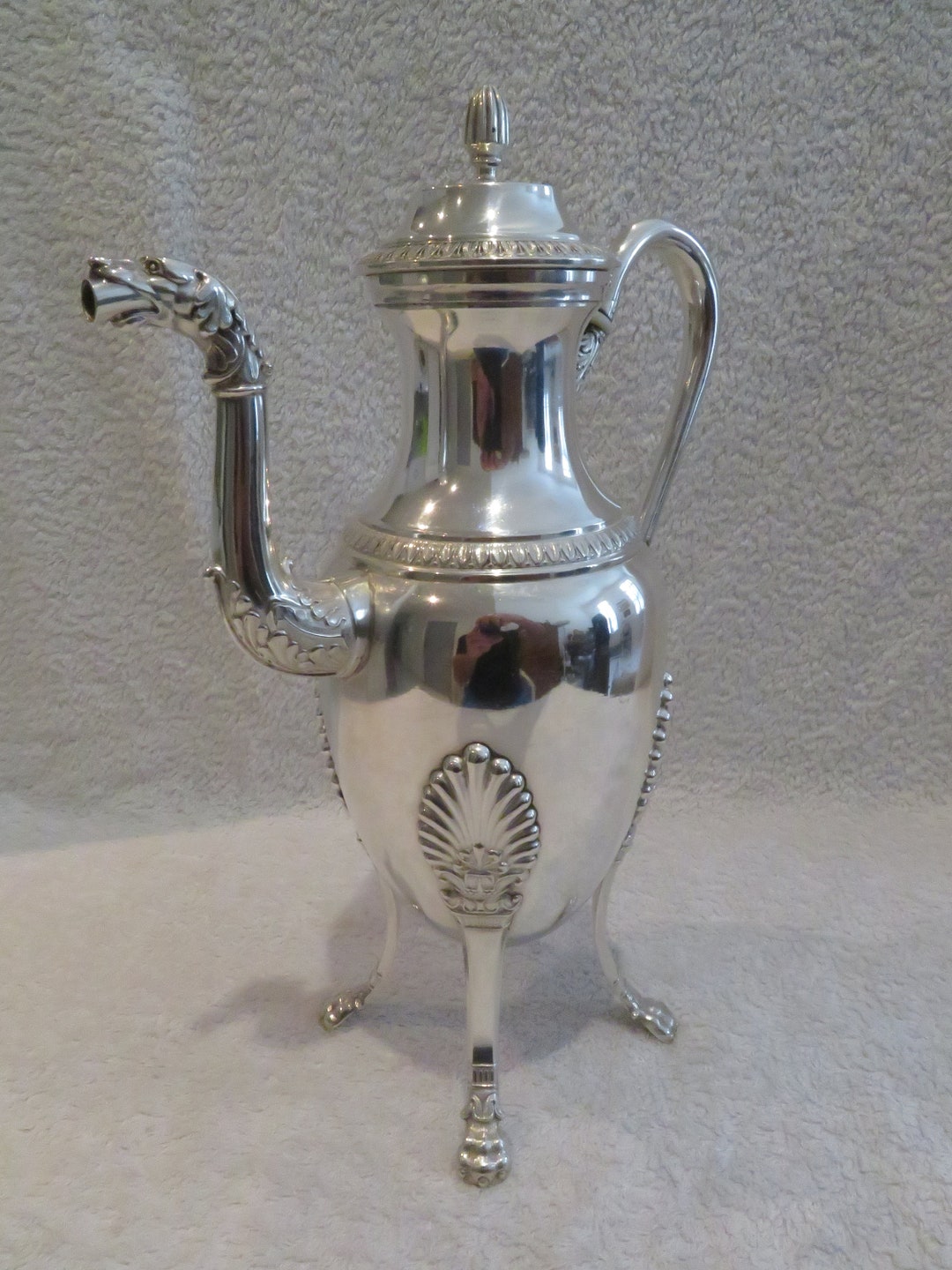 Beautiful 950 Silver Coffee Maker Minerve Empire Style Pouring Dog's ...