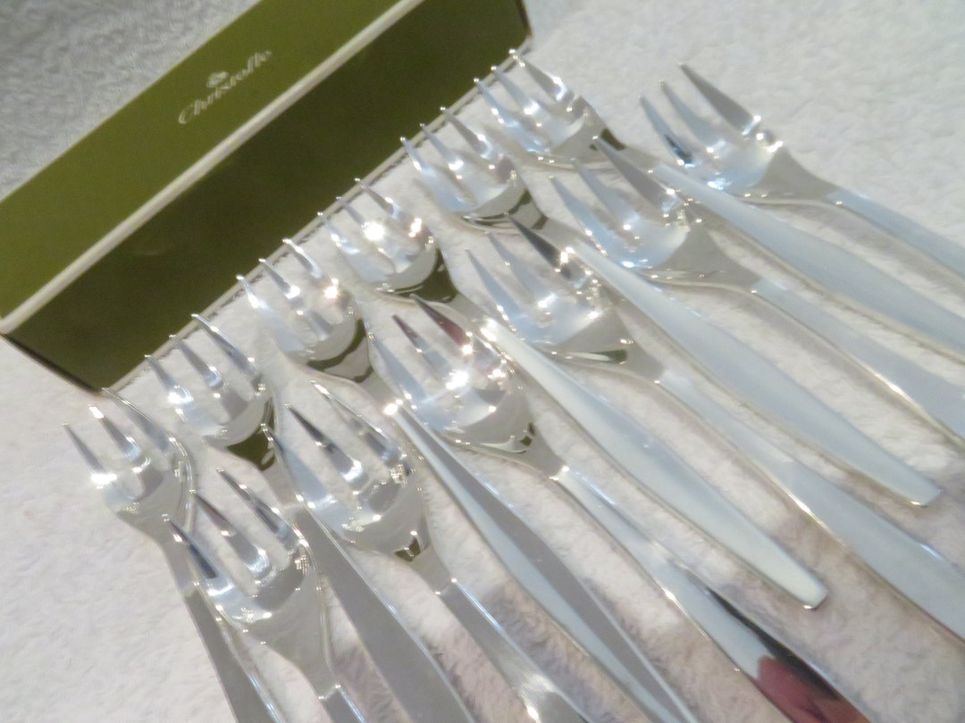 12 Silver-plated Cake Forks Modernist Style Goldsmith Christofle Model ...