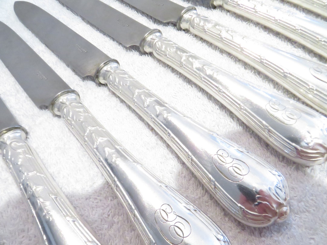 12 Table Knives Silver Metal Handle Goldsmith Christofle Model ...