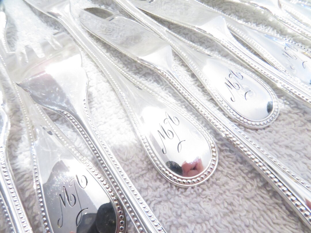 11 Silver-plated Fish Cutlery Christofle Goldsmith Model Perles ...