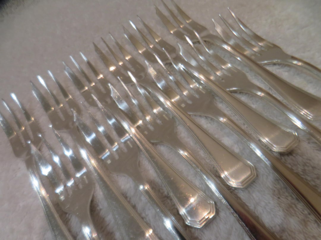 12 Silver Plated Cake Forks Art Deco Style Goldsmith Christofle Model ...