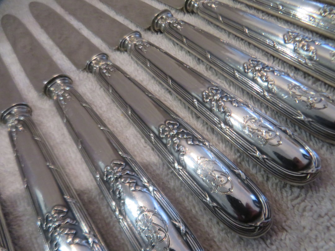 12 Fruit Knives 950 Silver Handle 800 Silver Blade Minerva Louis XVI ...