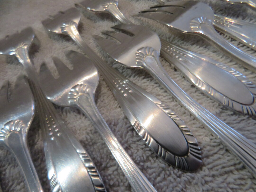 12 Silver Metal Cake Forks Art Deco Style JM French Treble Clef Silver ...