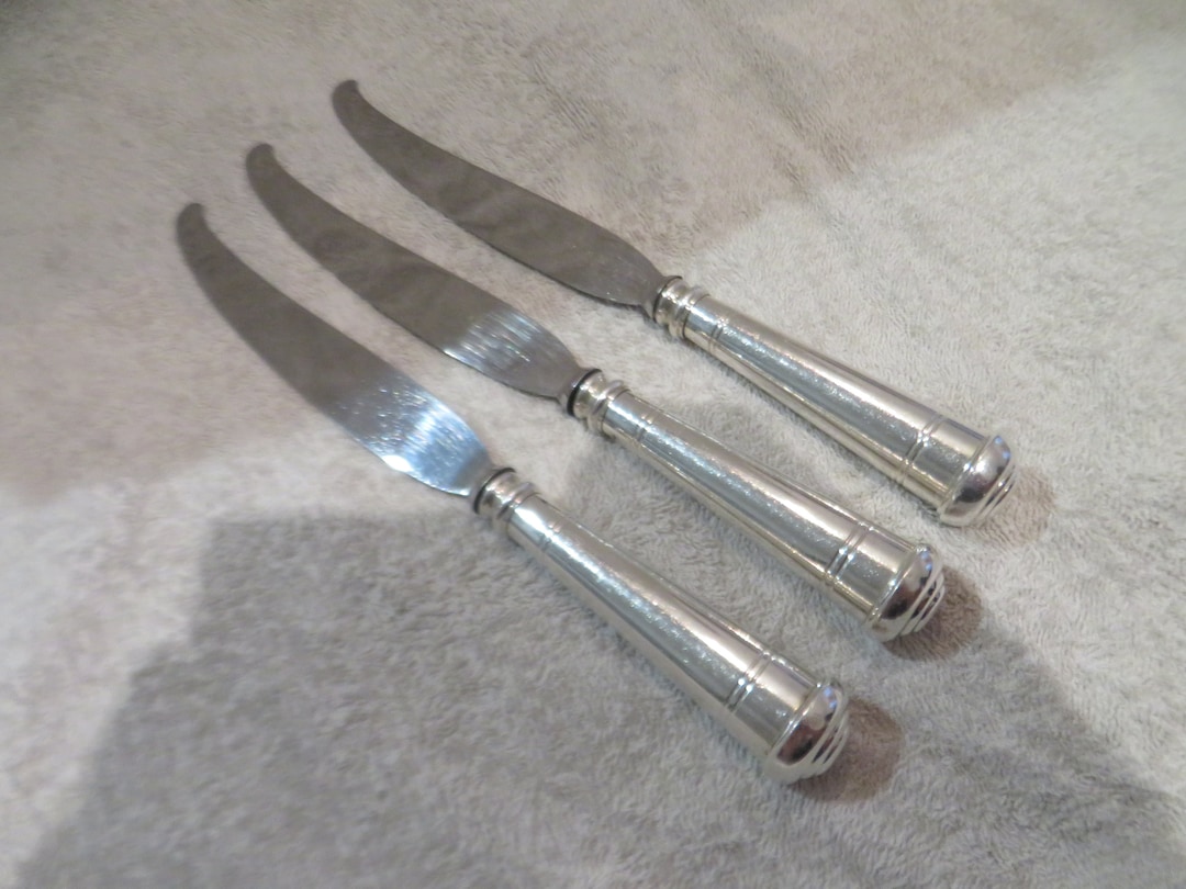 3 Table Knives Silver Metal Handle Brogue Style Goldsmith Boulenger ...