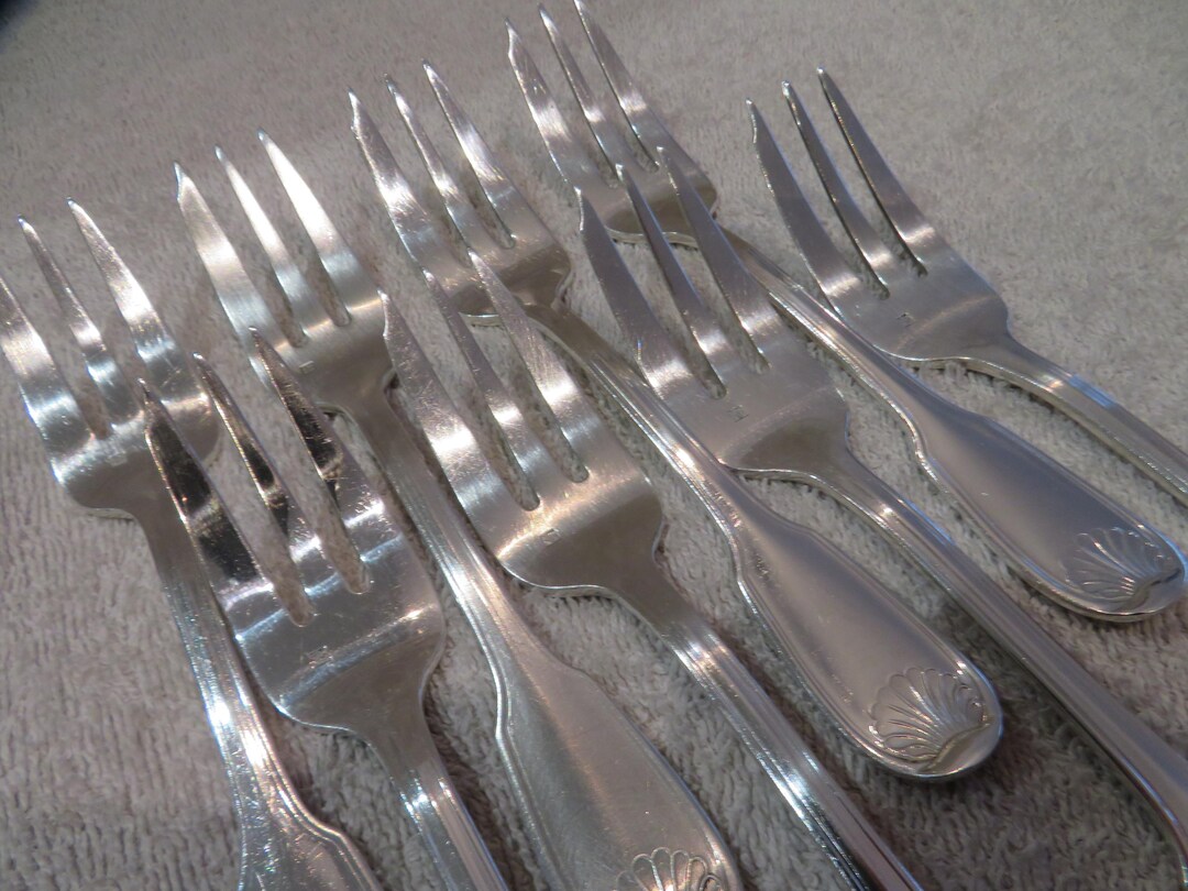 8 Silver Plated Pastry Cake Forks Shell Net Decor Goldsmith St NB ...