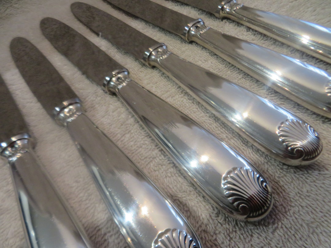 6 Table Knives Silver Handle 950 Minerva Goldsmith Christofle ...