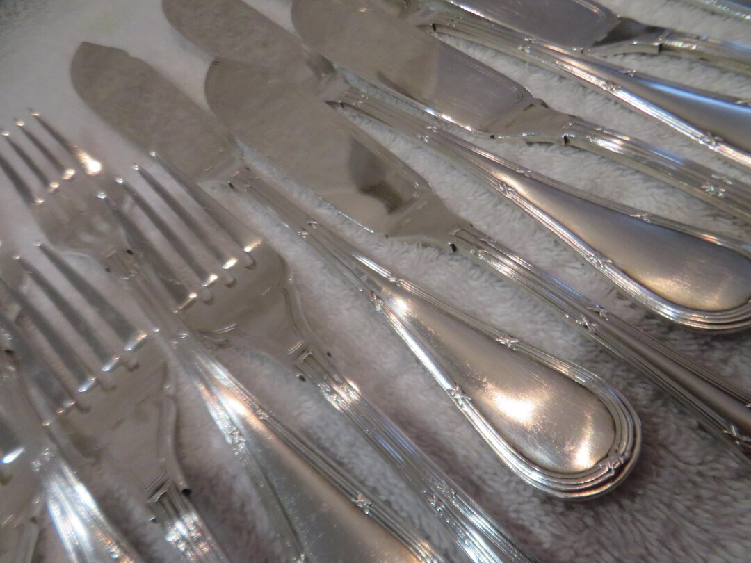 Superb 12 Silver Metal Fish Cutlery Louis XVI Style Goldsmith Perrin ...