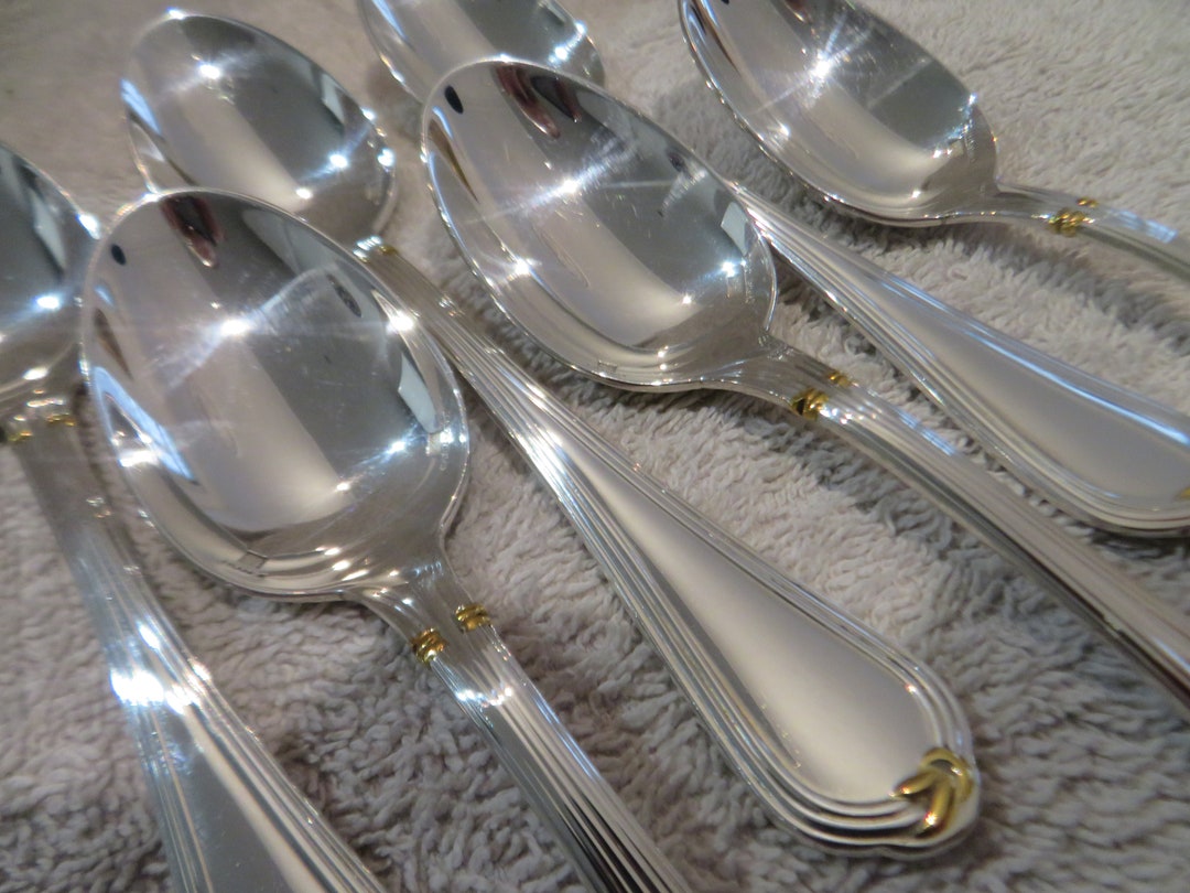 6 Teaspoons Silver Metal Goldsmith Christofle Model Oceana Golden ...