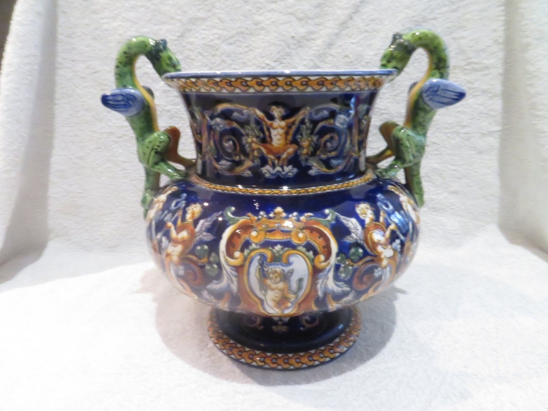 Superb Earthenware Vase From Gien With Dragons Renaissance Decor on a ...