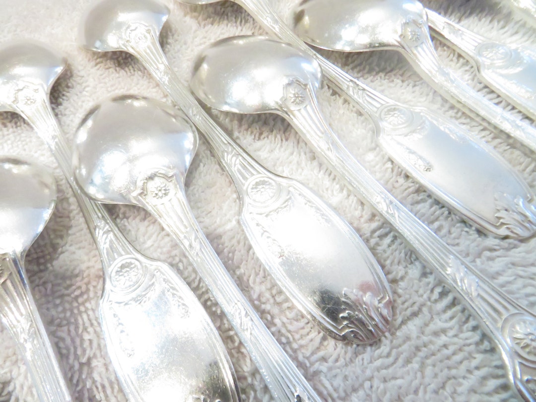 12 Silver Metal Coffee Spoons Empire Style Goldsmith Christofle Model ...