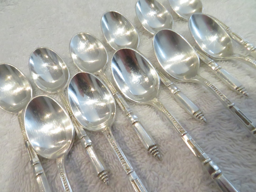 11 cucharas moca mango de metal plateado al orfebre ruso Ercuis modelo ...