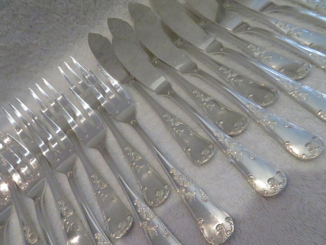 12 Silver Metal Fish Cutlery Rockery Style Silversmith F Frionnet ...